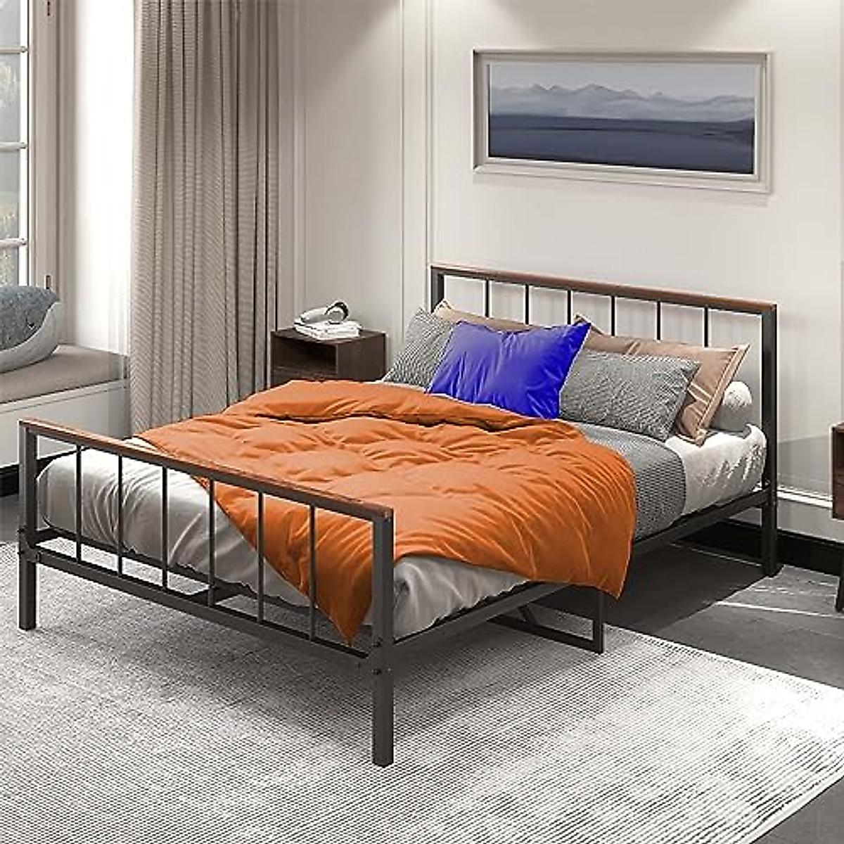 Anwick Queen Size Platform Bed Frame with Headboard and Footboard, Modern Simple Queen Bed Frame with Underneath Storage,Heavy Duty Steel Slat Support,No Box Spring Needed,Easy Assemble