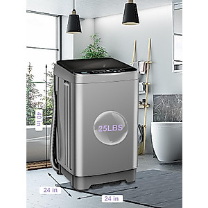KRIB BLING Full-Automatic Washing Machine 25 lbs Portable Washer 10 Wash Program & 8 Water Level with LED Display，Drain Pump, Ideal for Apartments, RV, Camping, Grey
