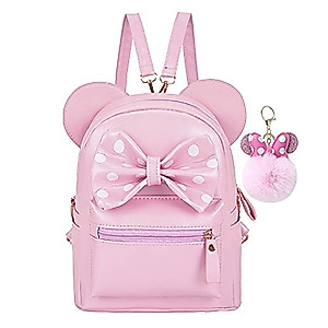Sunwel Fashion Girls Mini Backpack Purse Mouse Ear Polka-dot Sequin Bow Convertible Backpack to Crossbody Bag for Women (pink polkadot bow, W8.7 x H10)