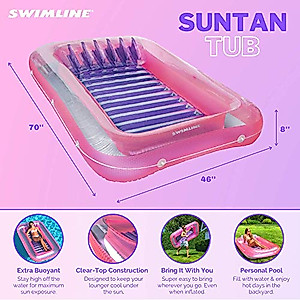 SWIMLINE ORIGINAL Suntan Tub Classic Edition Inflatable Floating Lounger Pink & Purple, Tanning Pool Hybrid Lounge, Oversized Pillow, Fill With Water, Reflective Design For Tanning and Outdoors