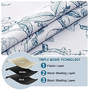 H.VERSAILTEX 100% Blackout Curtains for Bedroom Camellia Floral Blackout Curtains 84 Inches Long Light Blocking Window Treatment Curtains with Black Liner Grommet Thermal Drapes, 2 Panels, Stone Blue
