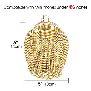 Small Round Ball Evening Clutch Purse, Rhinestone Lady Party Wedding Crossbody Shoulder Bag, Women Ring Handle Handbag (Gold)
