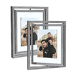 SUMGAR 8x10 𝙋𝙞𝙘𝙩𝙪𝙧𝙚 𝙁𝙧𝙖𝙢𝙚 Gray 𝙍𝙤𝙩𝙖𝙩𝙞𝙣𝙜 Floating Frames Set of 2, Double Sided Picture Frames Wooden Frames for Plants Pressed Flowers Floating Effect Display