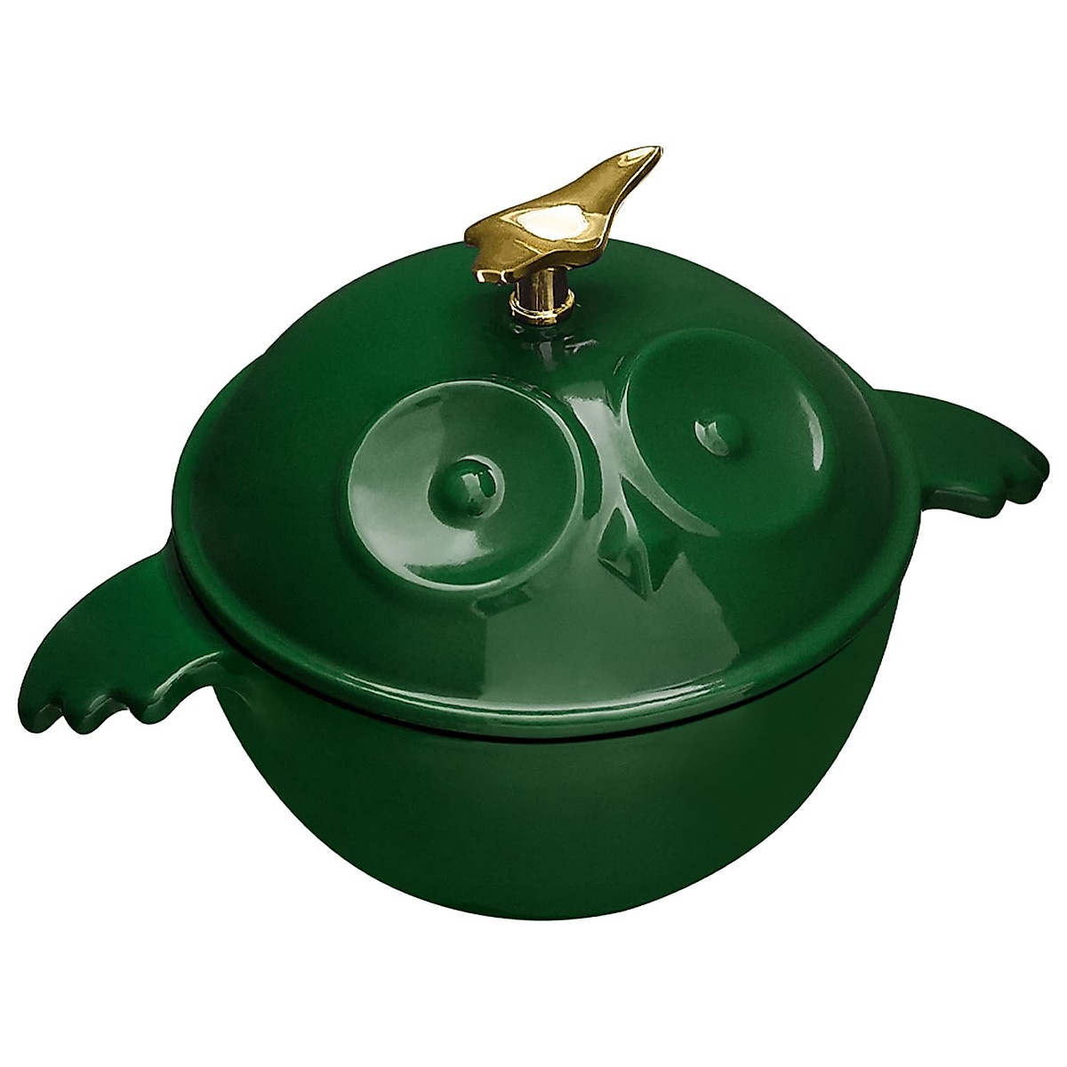 Flavehc Mini Cocotte 16 oz Owl Shaped Mini Dutch Oven 0.5 qt Cast Iron Garlic Roaster for Oven Garlic Confit Pot Ramekins with Lids Oven Safe, Green