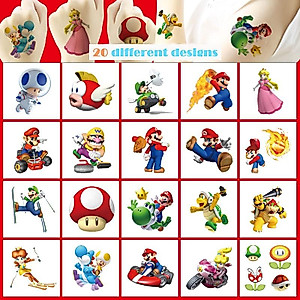 60PC Mario Temporary Tattoos Stickers,Mario Birthday Party Supplies Favors Mario Waterproof Fake Tattoos Stickers Mario Party Decorations for Kids Boys Girls School Rewards Gifts