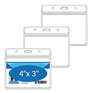 4x3 Inches Horizontal ID Badge Holders,Clear PVC Card Holder with Waterproof Resealable Zip Type Protector,Vacuum ID Sleeves,Fits Name Tag Holder/Proximity/Credit Card/Driver's License(Holders,3Pack)