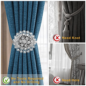 MYDAYTIN Silver Crystal Decor Curtain Tiebacks Magnetic Curtain Tieback, Crystal Flower Curtain Tiebacks with High Stretchy Wire Rope, Flower Curtain Buckle for Home, Office, Window Decoration