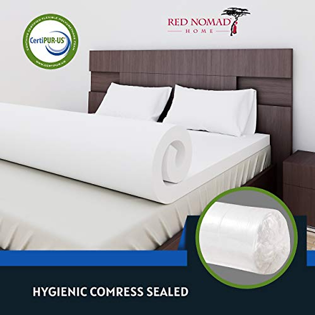 Red Nomad Memory Foam Mattress Pad 4 Inch - Twin Size Mattress Topper for Back Pain Relief. Breathable, Comfortable Cooling Bed Pad/Made in The USA