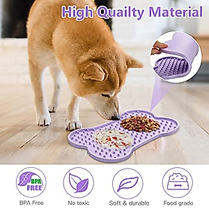 UPSKY Dog Lick Mats, 2 Pack Slow Feeder Licking Mat, Bone-Shaped Dog Lick Pads, Boredom and Anxiety Reducer, Dog Treats Lick Mats for Food, Yogurt, Peanut Butter (Purple+Blue)