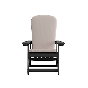 Merrick Lane Atlantic Rocking Adirondack Chairs with Cushions - Black Polyresin Construction - Cream Comfort Foam Cushions - Classic Design - Set of 2