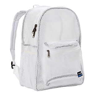 K-Cliffs Heavy Duty Mesh Backpack Classic Student Bookbag Durable See Through Netting Gym Bag Pack | Padded Straps (White)