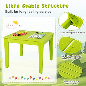 Costzon Kids Table and Chair Set, 3 Piece All-Weather Activity Table for Indoor & Outdoor, Heavy-Duty & Waterproof Furniture Set for Playroom, Nursery, Backyard, Toddler Table and Chair Set (Green)