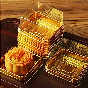 50 Pack Gold bottom Clear cover plastic mini cake box - muffin box - moon cake box - mung bean cake snow Mei Niang box（bottom 2 Inch X high 1-1/2 Inch）