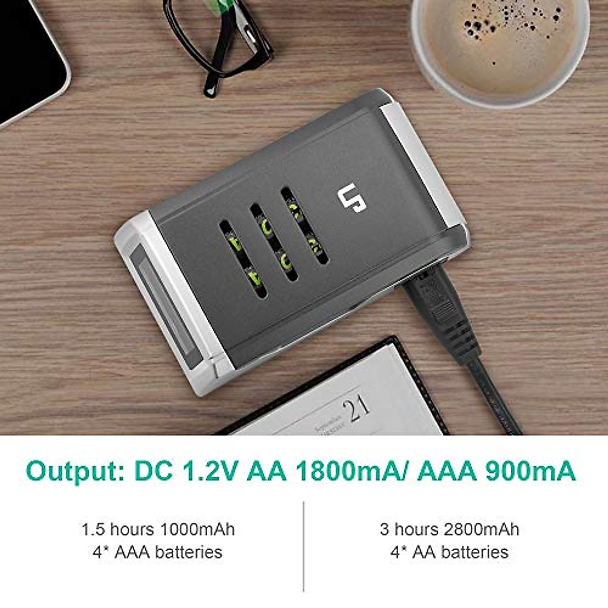 AA AAA Battery Charger Pack, LP 4-Bay Independent Slot LCD Charger & 4-Pack 2300mAh AA & 4-Pack 1000mAh AAA Batteries, Rechargeable Battery for Kids Toys, Remotes, Microphones, Game Controllers & More