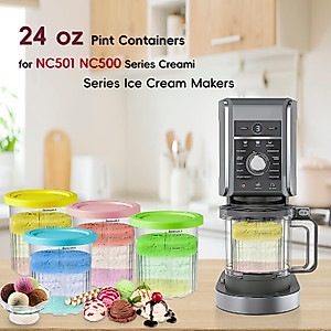 Creami Pints and Lids - 4 pack for Ninja Creami Deluxe 11-in-1, 24oz Ice Cream Containers Cups Compatible with NC500 NC501 Series Ice Cream Maker, Replacement Pints Containers Dishwasher Safe BPA-Free