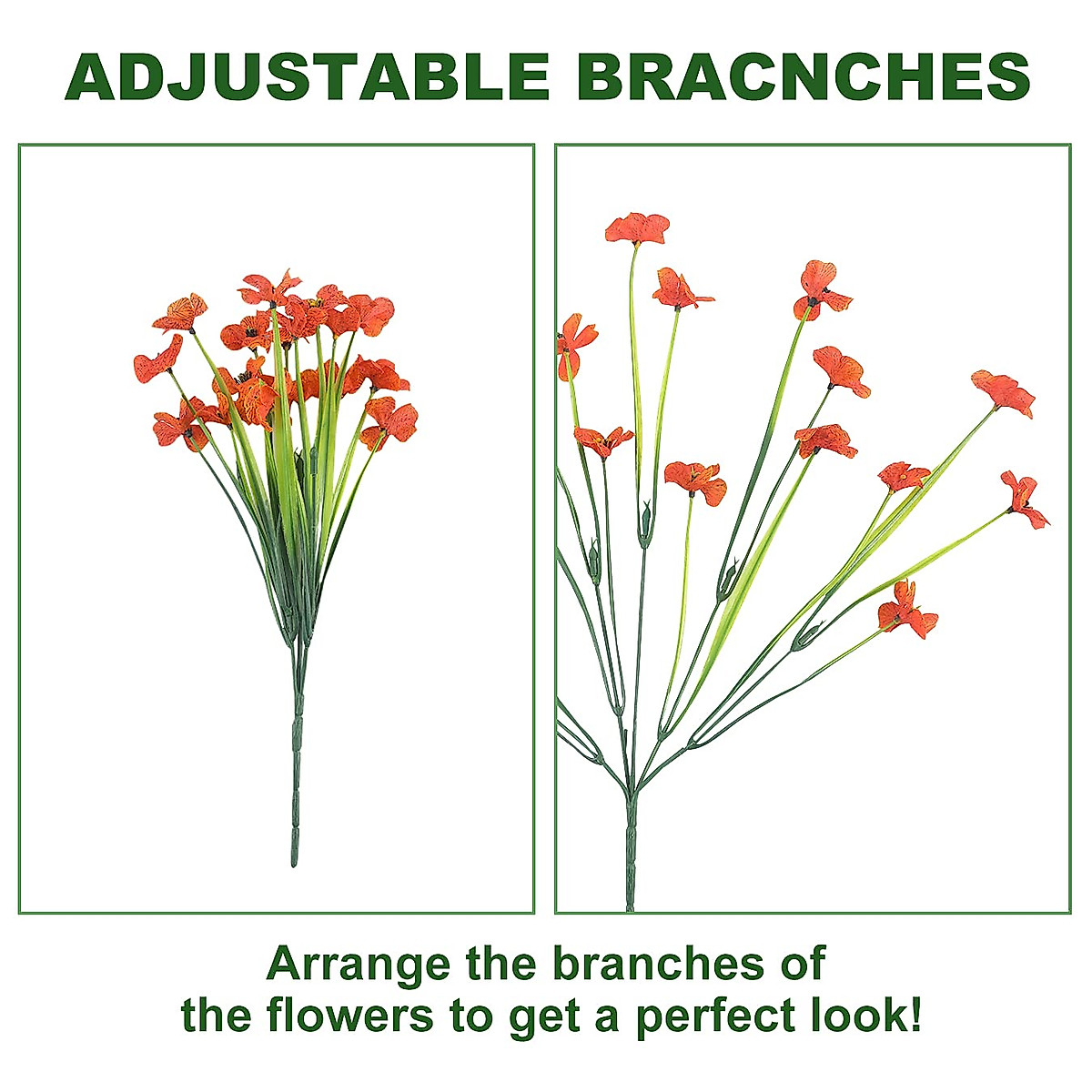 ALAGIRLS Artificial Plants & Flowers Outdoor UV Resistant 12 Bundles, Plastic Fake Flowers for Home Garden Patio Decor, Faux Silk Flowers for Outdoor Planters, Hanging Baskets, Red Yellow Orange