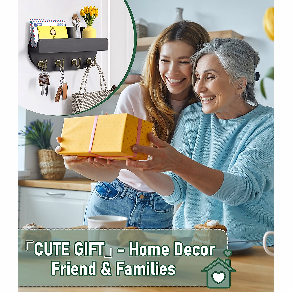 buways Key Holder Wall Mount,Key Holder for Wall Decorative Key and Mail Holder with Shelf,Modern Key Rack for Home Wall Decor for Apartment Office Entryway Front Door Living Room (Stylish Black)