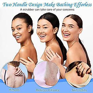 Exfoliating Back Scrubber with Handles 4 Packs Nylon Back Exfoliator Extended Length Back Washers Scrubbers Stretchable Pull Strap Exfoliating Washcloth (Gray, Deep Blue)