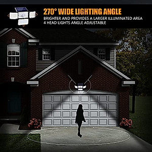 SOARCHICK 4 Heads Solar Outdoor Lights IP65 Waterproof Solar Powered Motion Sensor Security Lights 288 LED 3000LM Outdoor Flood Lights Adjustable Wide Angle for Yard Garden Garage Pathway Patio 1 Pack