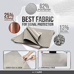JJ CARE Faraday Fabric [Pack of 2, 44" x 39" Faraday Cloth + 1" x 24" Long Faraday Tape + Instructions] - Military Grade Shielding Fabric from Signals, Bluetooth, GPS, Signal Blocker, WiFi Jammer