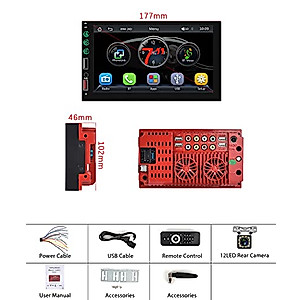 Double Din Car Stereo Car Radio Apple Carplay, Rimoody 7 Inch Touch Screen Car Radio with Bluetooth FM Radio Mirror Link TF/USB/AUX Input SWC Car Multimedia Player + Backup Camera