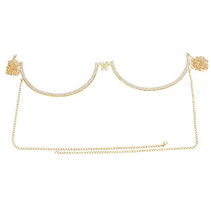 Rhinestone Chest Bracket Chain Trendy Crystal Butterfly Harness Chest Bra Chain Sexy Bikini Body Jewelry for Women (Gold)