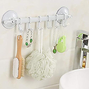 Wall Vacuum Rack Suction Cup 6 Hooks Towel Spoon Soup Storage Organizer - Strong Sucker Nordic Style Bathroom Kitchen Holder Hanger (Blue)
