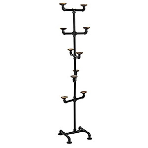 MyGift Industrial Black Metal Hat Rack Stand with 10 Round Rustic Brown Wood Hanging Hooks