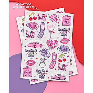 xo, Fetti Pink Bachelorette Temporary Tattoos - 46 Foil Styles | Bachelorette Party Decoration, Bach Party Favor, Girly Y2k, Cute