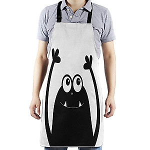 HGOD DESIGNS Monster Kitchen Apron,Funny Black Monster Head With Two Eyes And Teeth Fang Kitchen Aprons For Women Men For Cooking Gardening Adjustable Home Bibs,Adult Size