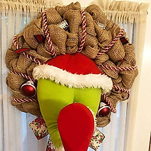 schicj133mm Christmas Thief Wreath, How The Christmas Thief Stole Christmas Burlap Wreath, Christmas Wreath for Front Door Decoration M