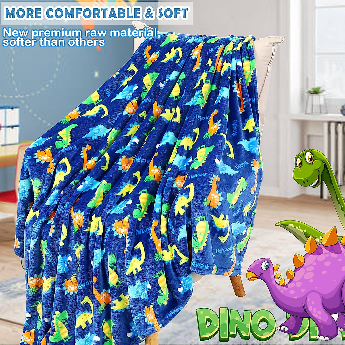 Warm Soft Toddler Fleece Blankets for Boys with Dinosaur Pattern Print - Cozy Fuzzy Plush Flannel Kids Throw Blanket for Daycare & School - 50x60 inches