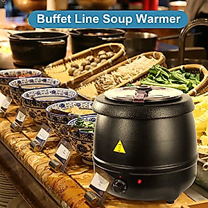 YBSVO 11 Qt. Round Black Countertop Food/Soup Kettle Warmer - 120V, 400W