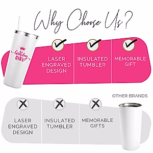 Your Dream Party Shop Birthday Girl Insulated Wine Tumbler - White Stainless Steel Cup for Women’s Celebrations - Birthday Tumbler For Women (22 oz)