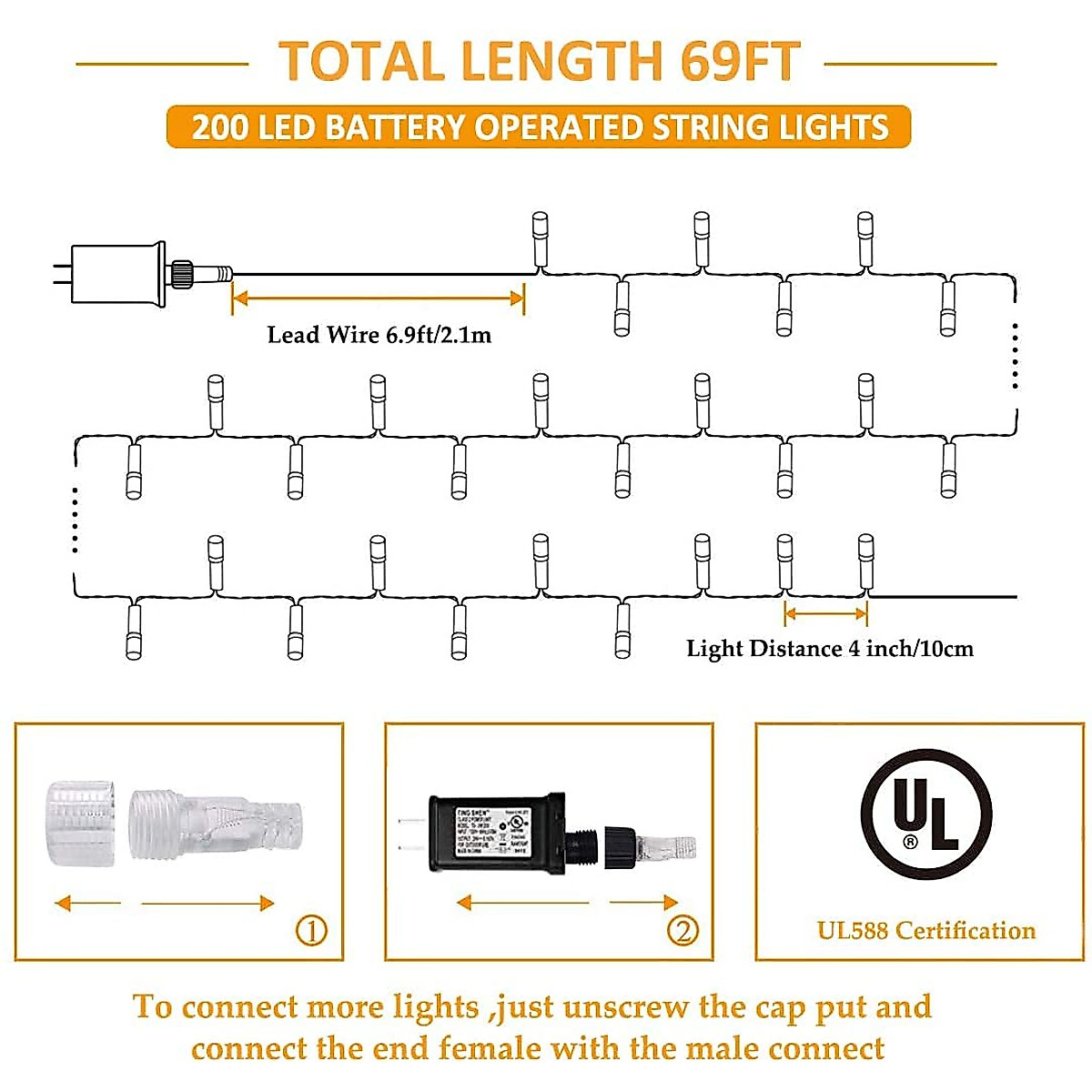 koopower Indoor String Lights, 69ft 200 LED Fairy Lights Plug in with Remote Timer 8 Modes Dimmable Outdoor Hanging Lights for Party, Christmas, Home Decoration, Garden, Patio Warm White