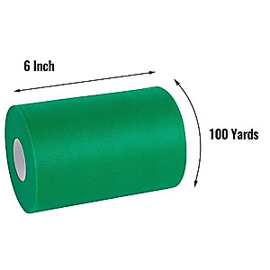 Joycrosso Tulle Fabric Rolls 6 Inch 100 Yards (300 feet) Organza Tulle Polyester Netting Spool for Wedding Decorations Gift Baby Shower Crafts DIY Tutu Skirt-Soft & Drape (Emerald)