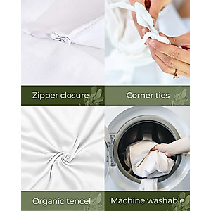 Linenwalas Tencel Lyocell Duvet Cover Set with Deep Pocket Fitted Sheet, Viscose Made from Eucalyptus Soft, Lightweight and Breathable Complete Bedding Set (White, California King)