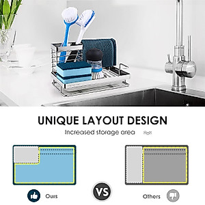 Kitchen Sink Caddy Sponge Holder: Rust Proof Kitchen Sink Organizer for Dish Rag Soap Brush - Sponge Holder with Drain Tray for Counter