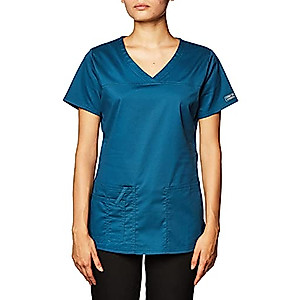Cherokee Women Scrubs Top Workwear Core Stretch V-Neck 4727, L, Caribbean Blue