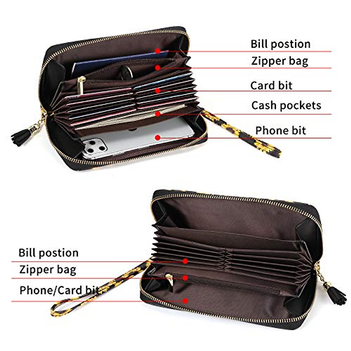 ENYISDAN Wristlet Wallets for Women Sunflower RFID Blocking Leather Zip Cute Long Purse Clutch