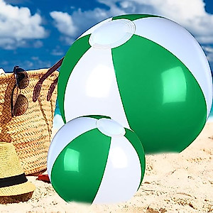 Glimin 14 Pcs Beach Balls Kids 20 Inch 10 Inch Inflatable Beach Balls Pool Party Toys Blow Up Beach Balls Bulk Toddler Summer Pool Water Outdoor Activity Beach Party Decorations (Green, White)