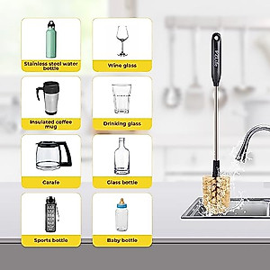 PZLife 2-in-1 Detachable Brush Head Water Bottle Brush & Straw Brush Cleaning Scrubbing Brush 15.3in Stainless Steel Bottle Brush Multi-Function Cleaning Brush Corner Cleaning