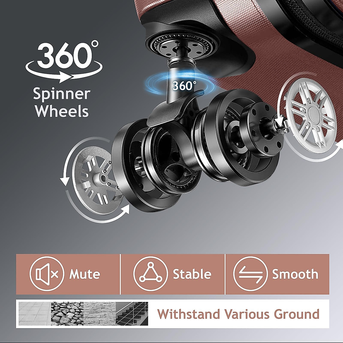 Karl home 4 Piece Luggage Sets, Travel Suitcase, Large Capacity Lightweight Luggage Sets with TSA Lock & Spinner Wheels, for Business, Travel, School Starts (16"/20"/24"/28"), Rose Gold