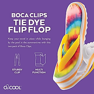 O2COOL Bocaclips - Beach Towel Clips for Beach Chairs, Patio and Pool Accessories - (Tie Dye Flip Flop) 2 Count
