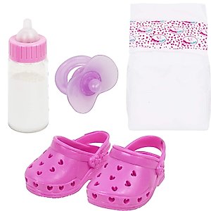 Click N' Play Baby Girl Doll Caring and Feeding Accessories Set (Doll not Included) - Doll Accessories - Baby Doll Stuff - Baby Doll Bottles with Disappearing Milk - Baby Doll Accessories Set, Pink
