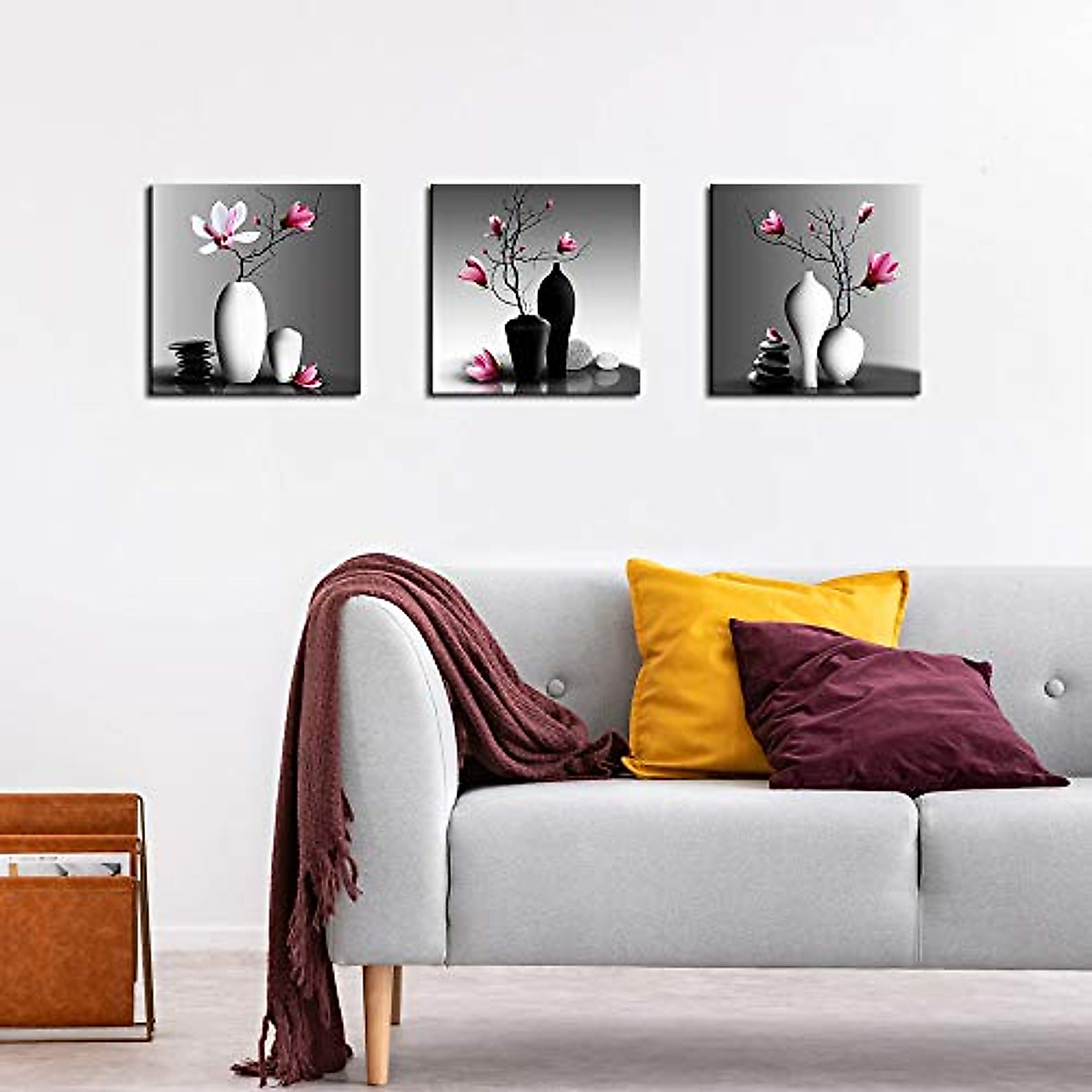 Nachic Wall - Flower Wall Art for Bathroom Elegant Pink Orchid Picture Canvas Painting Prints Modern Home Decor Zen Stones Magnolia Floral Artwork Framed Ready to Hang Set of 3