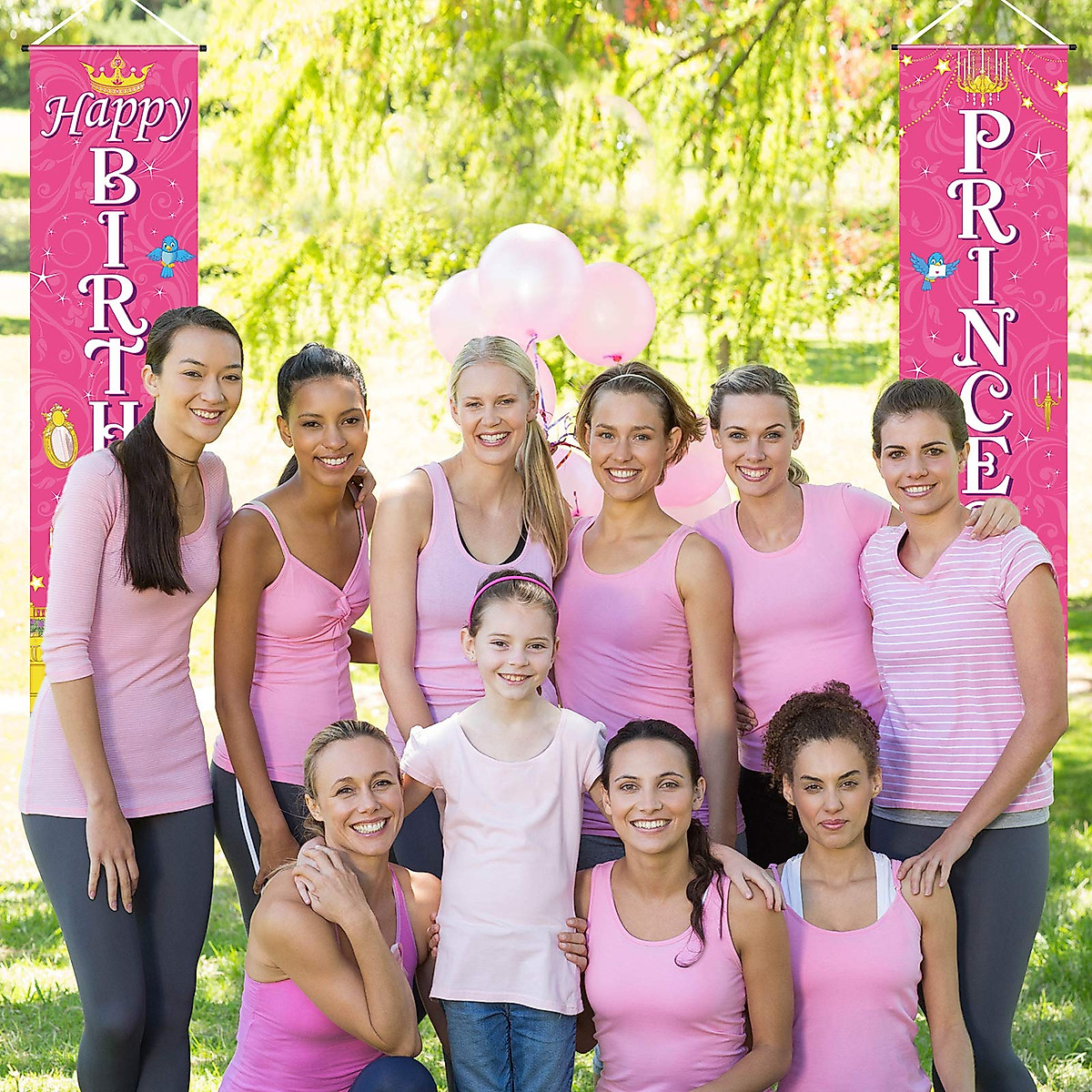 Sumind Princess Birthday Decorations Royal Check Flag Event Banner Princess Backdrop Porch Sign Welcome for Girl Birthday Theme Party Mardi Gras Parade Decoration Pink