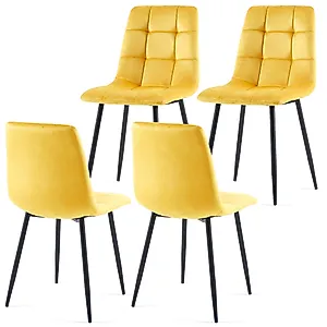 NORDICANA Yellow Velvet Dinner Chairs Set of 4, Modern Armless Biscuit Tufted Dining Side Chairs with Metal Legs for Kitchen Living Room Vanity