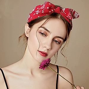 Lvyeer Paisley Print Wide Bow Headbands for Women Bandana Rabbit ear Elastic Hairband Cute Knot Headbands Hair Accessories (Style 1: (Red, white, Navy, black)