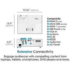 Optoma ZW403 WXGA Professional Laser Projector | DuraCore Laser Light Source Up To 30,000 Hours | Crestron Compatible | 4K HDR Input | High Bright 4500 lumens | 2 Year Warranty, White